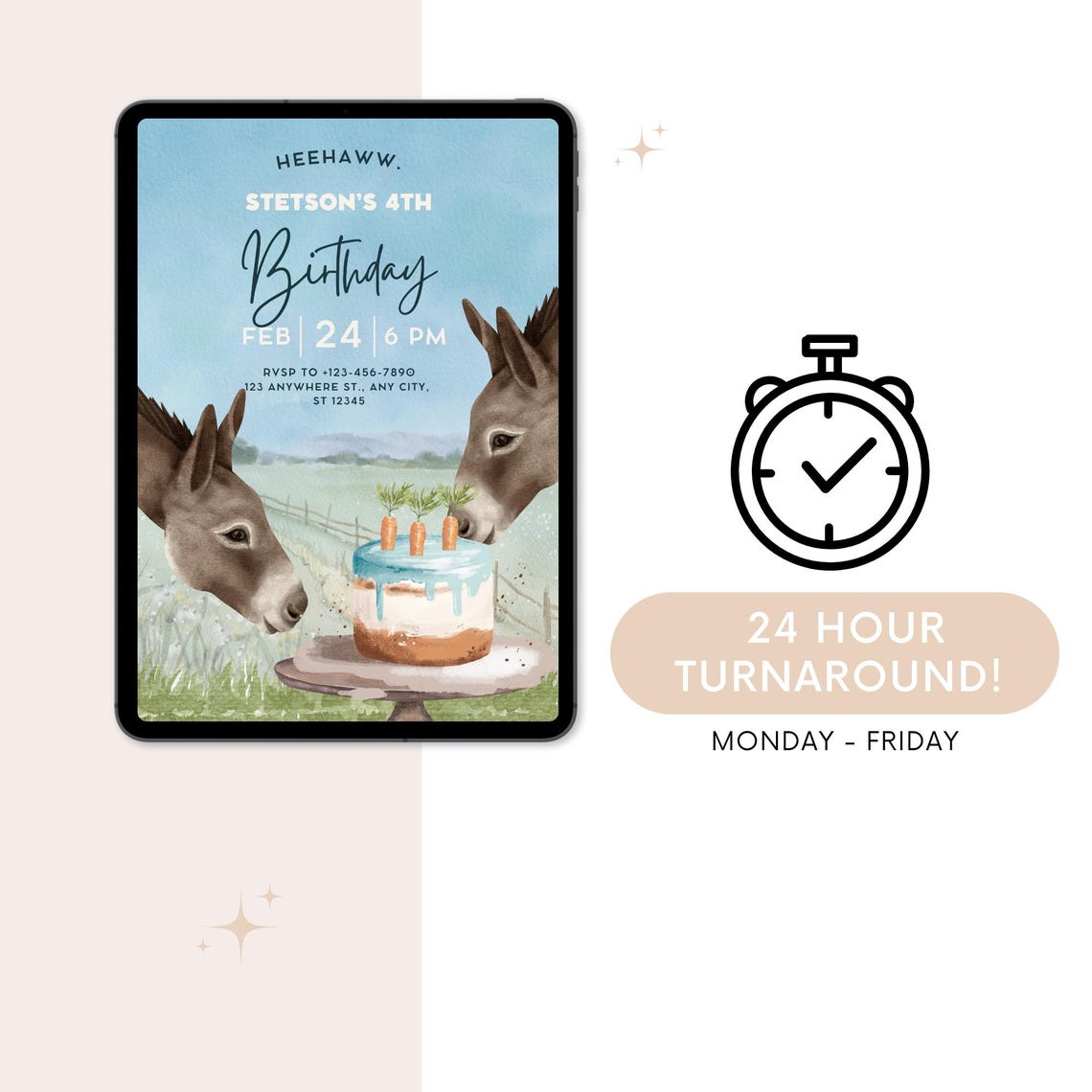 Donkey Farm Birthday Party Digital Invite - Donkey Mule Theme Party ...