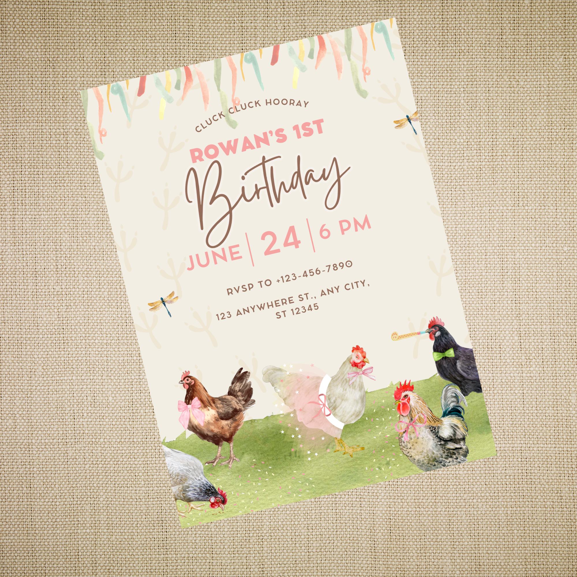 Chicken Farm Birthday Party Digital Invite - Chicken Theme Party ...