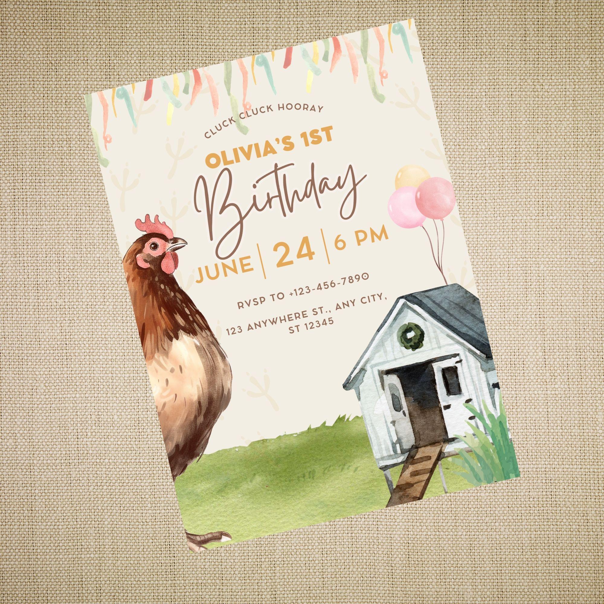 Chicken Farm Birthday Party Digital Invite - Chicken Theme Party ...
