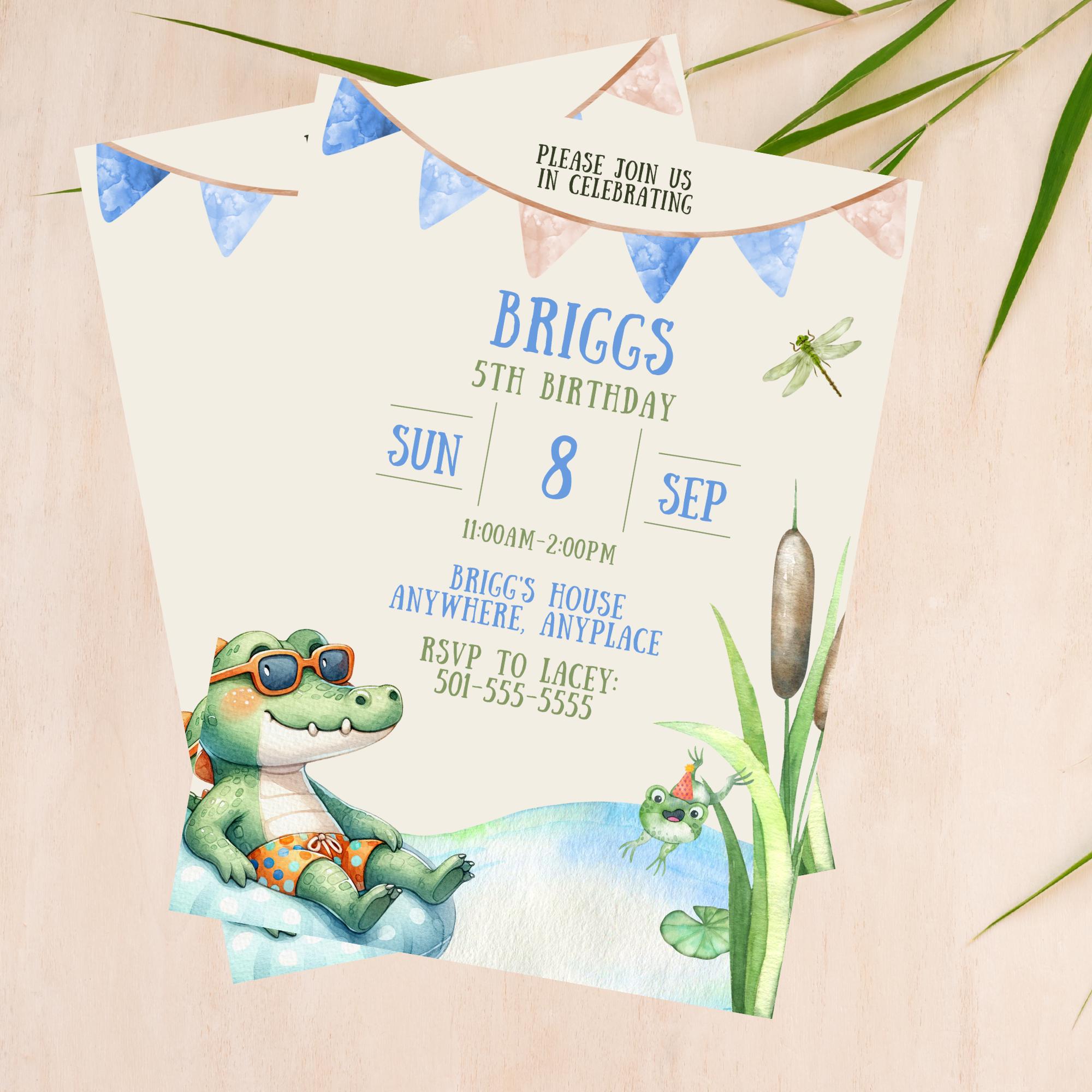 Crocodile Swamp Birthday Party Invite Kit - Alligator Birthday Party ...