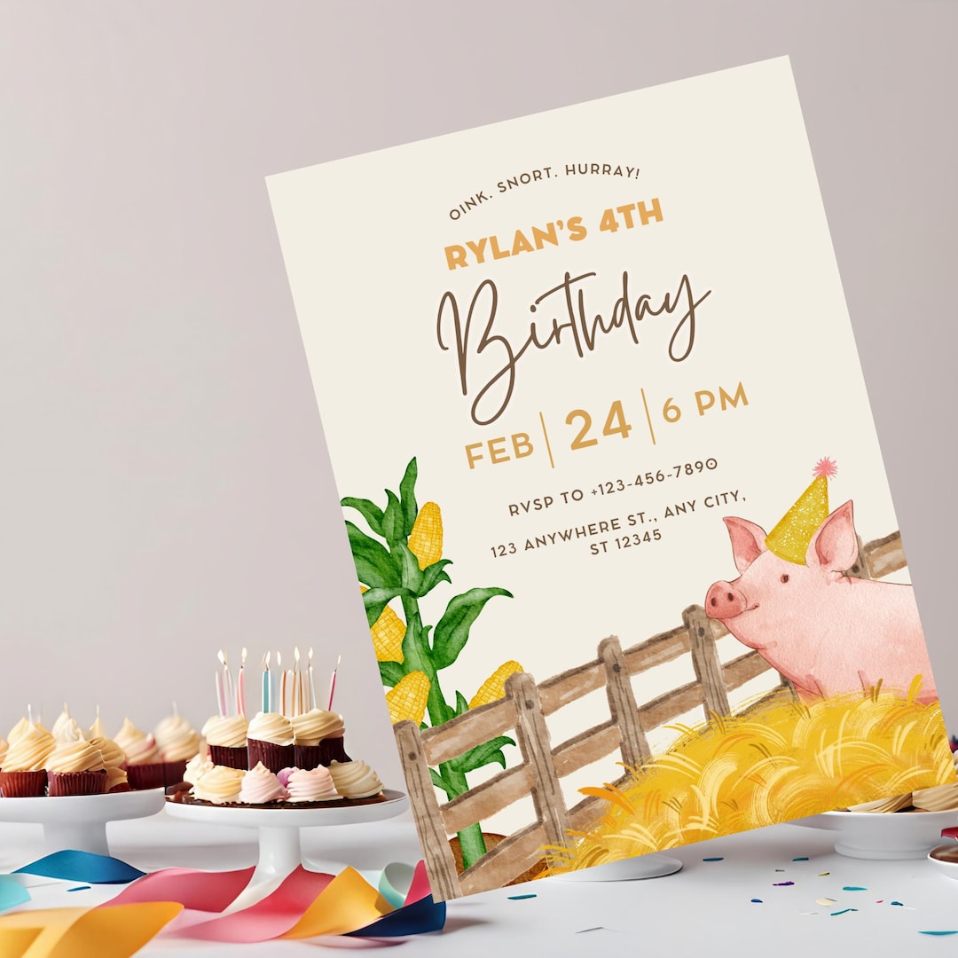 Pig Farm Birthday Party Digital Invite - Pig Theme Party Package - Etsy