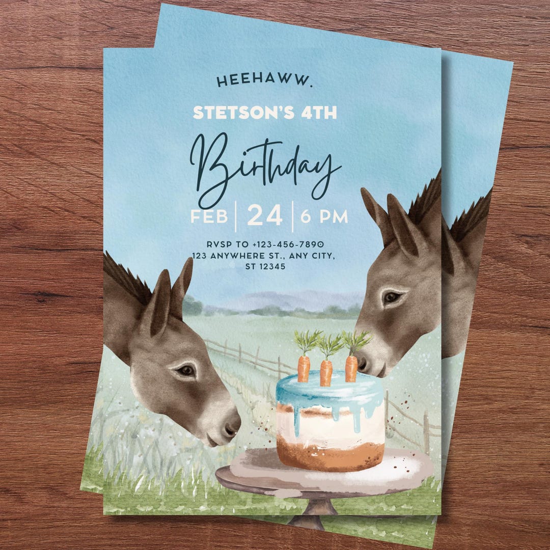 Donkey Farm Birthday Party Digital Invite - Donkey Mule Theme Party ...
