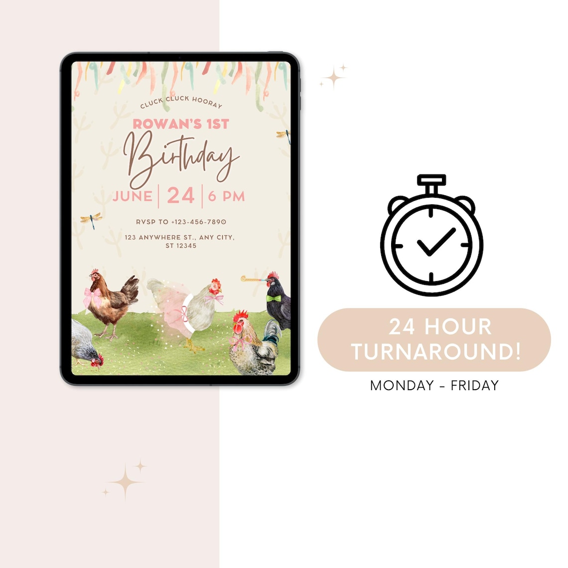 Chicken Farm Birthday Party Digital Invite - Chicken Theme Party ...