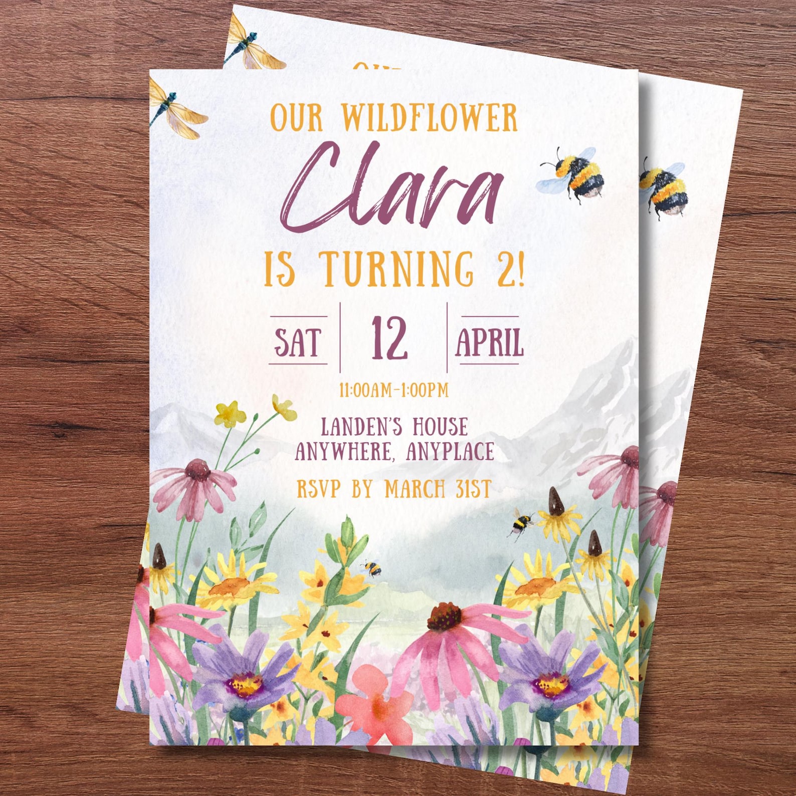 Wildflower Birthday Party Digital Invite - Little Girl's Party Package ...
