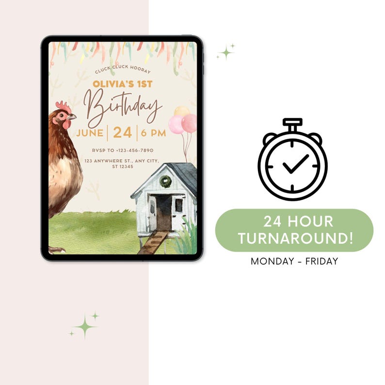 Chicken Farm Birthday Party Digital Invite - Chicken Theme Party ...