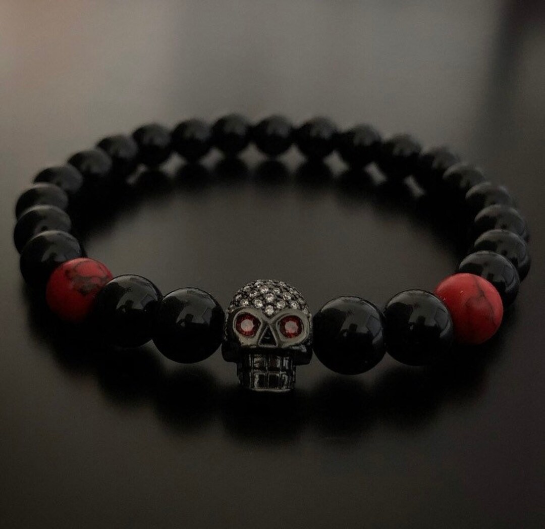 Skull Red Eyes Bracelet Skull Bracelet, Men Bracelet, Beaded Bracelet ...