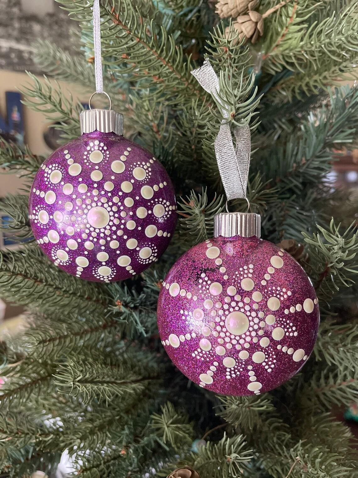 Hand Painted Dot Mandala Snowflake Christmas Ornament - Etsy