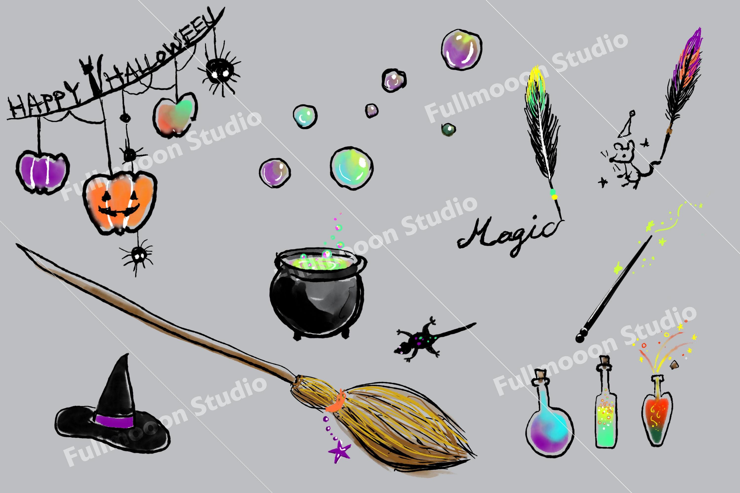 Halloween Clip Art Set--witch Magic--- Witch Hat, Magic Wand, Magic ...