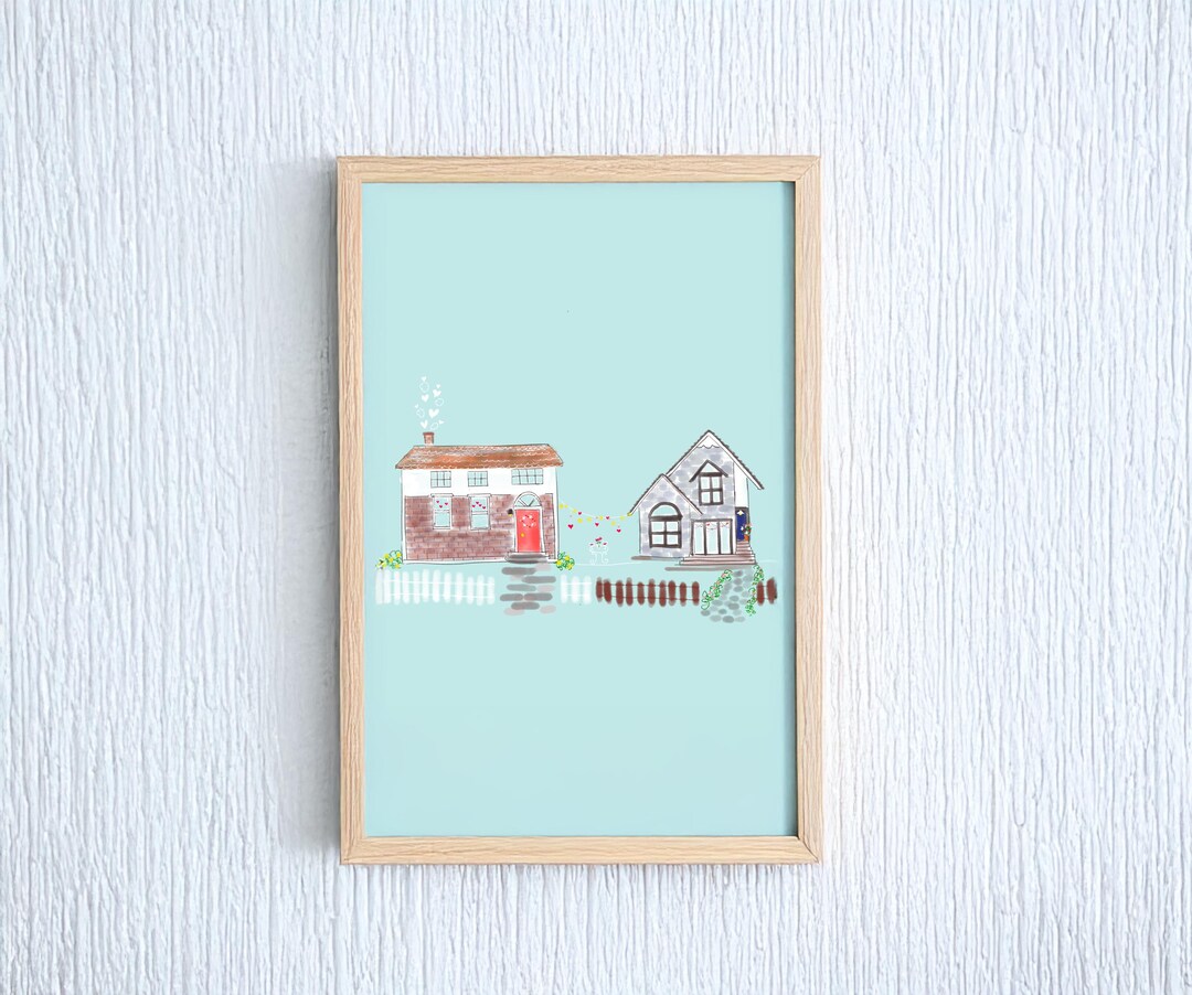 Printable Art --houses With Hearts--- Valentine's Day Art, Couple's Art ...