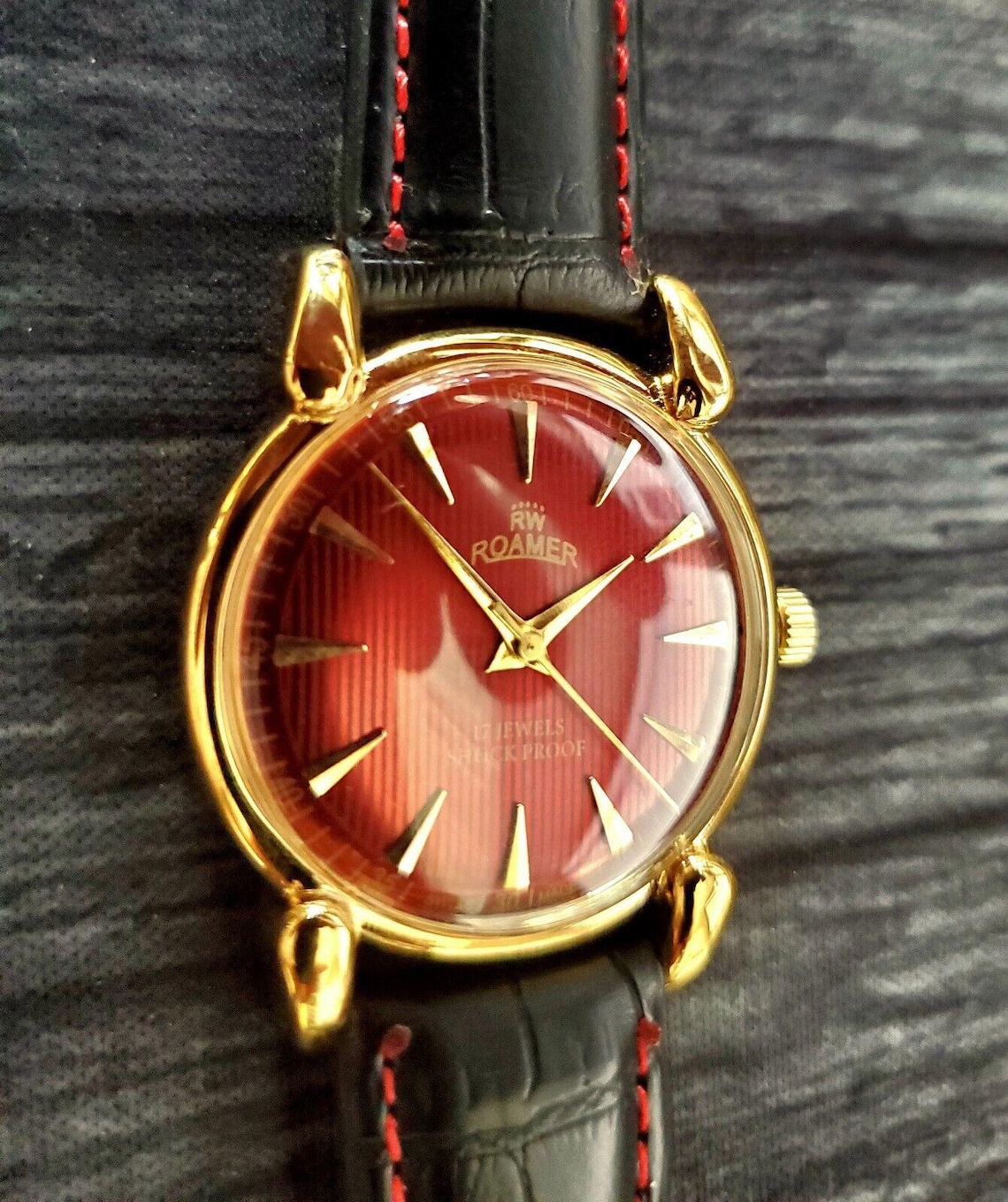 RARE Roamer Brevete Swiss Mens Manual Watch Red Teaked Dial - Etsy