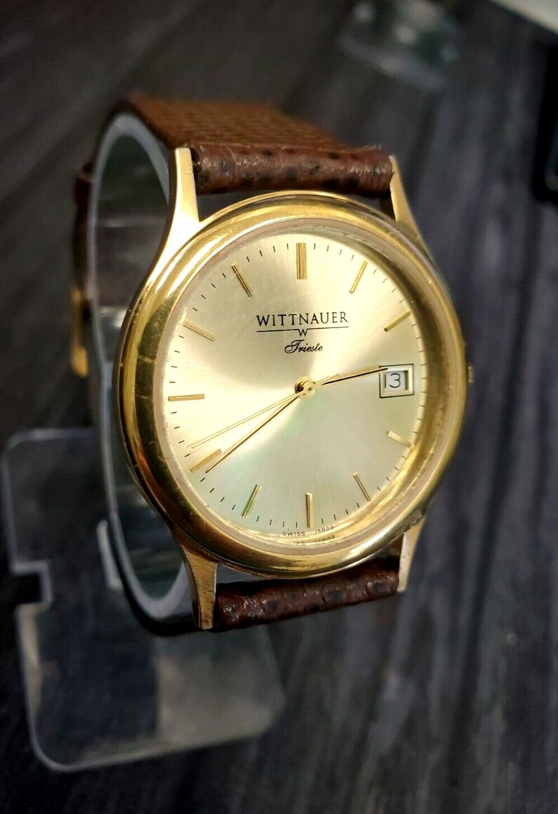 RARE Wittnauer Trieste Men's Gold Satin Dial Cocktail Watch Swiss Nice ...