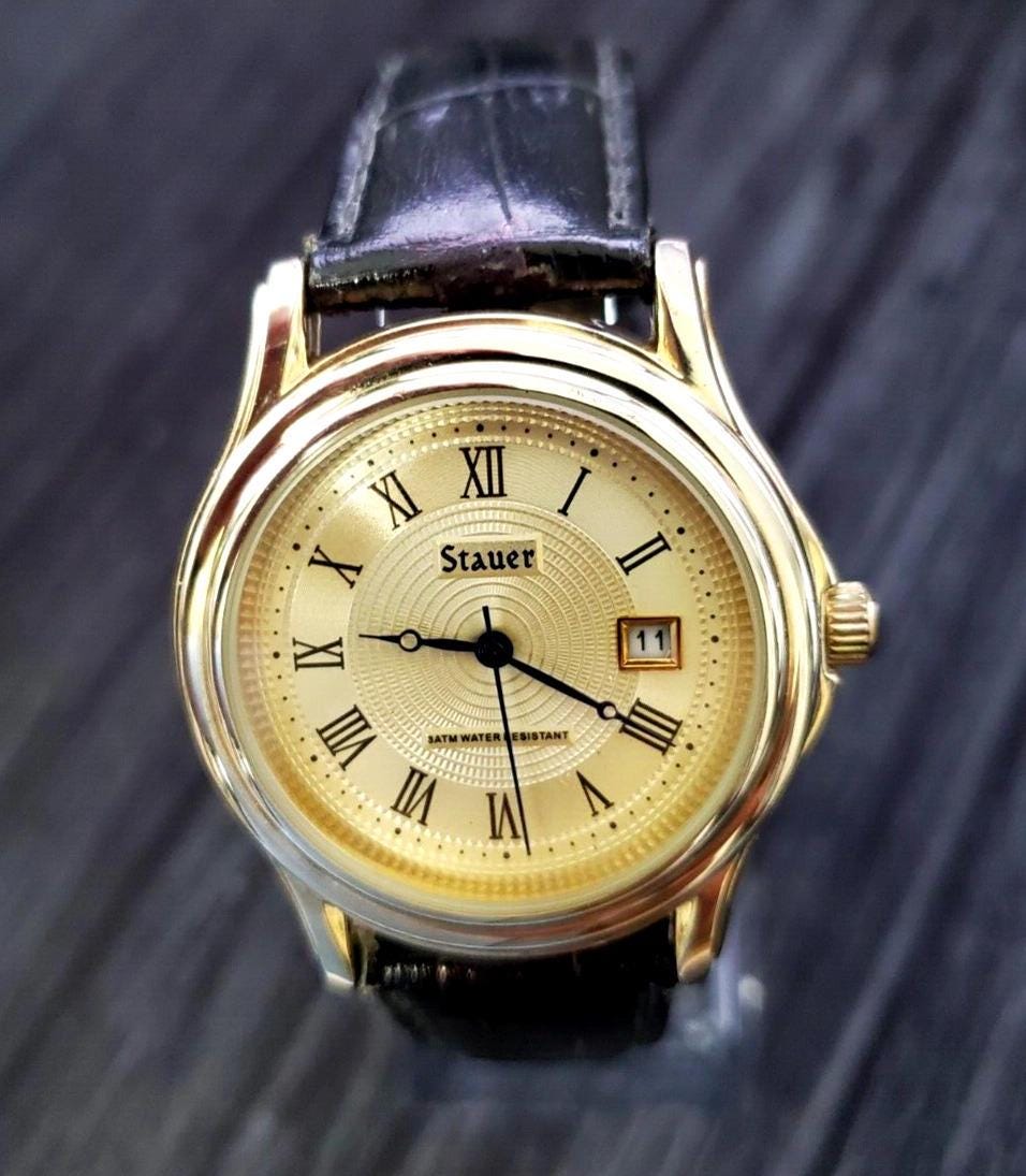 Stauer Vintage Style Embossed Dial Leather Mens Dress Watch - Etsy