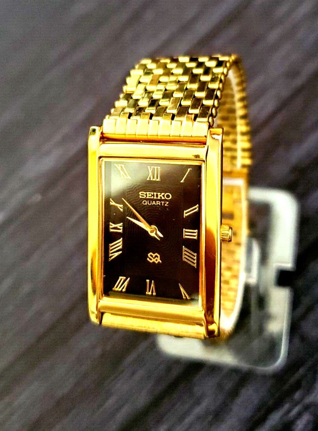 RARE Lovingly Restored Seiko SQ Tank Rectangular Gorgeous Black Dial ...