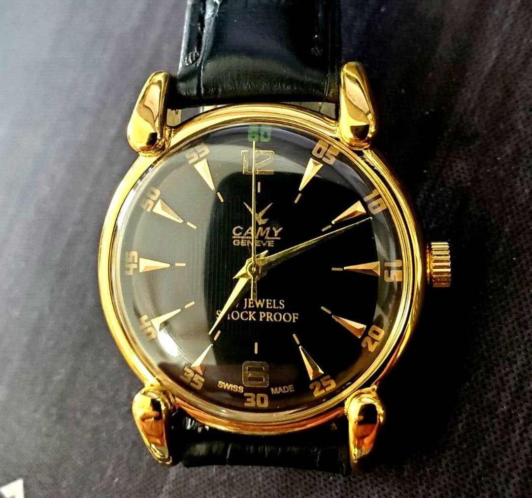 RARE Camy Geneve Mechanical Swiss Watch Restored Serviced Gld-blk-blk ...