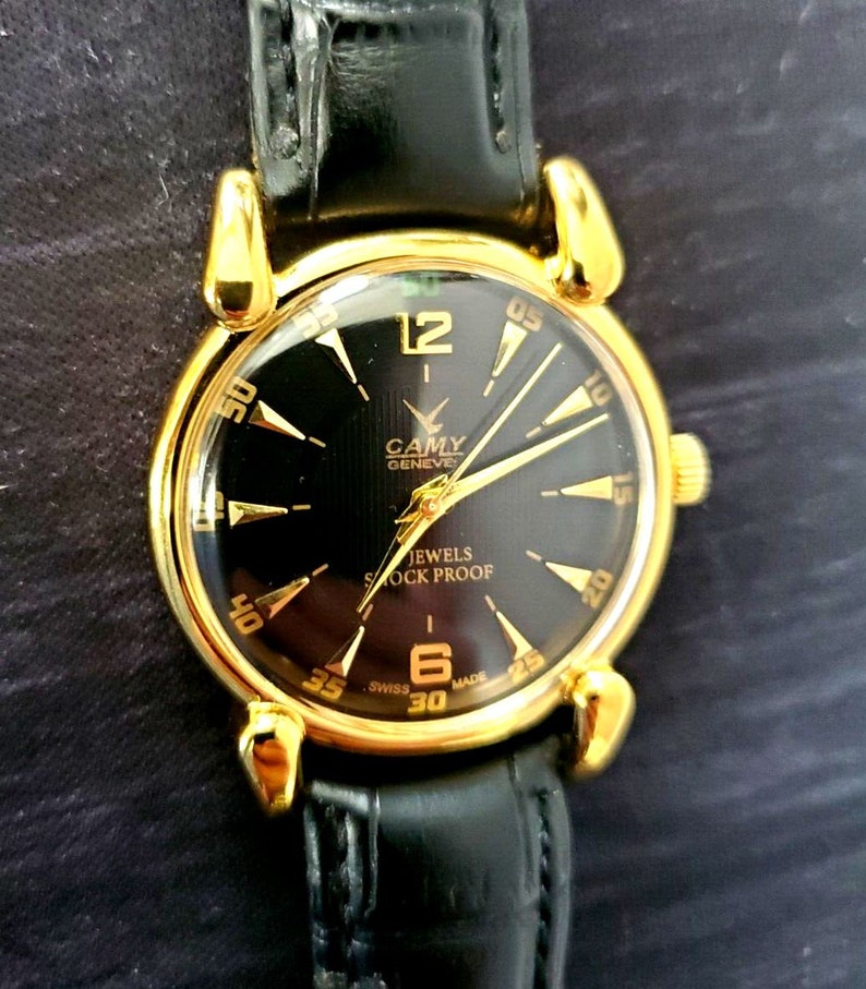 RARE Camy Geneve Mechanical Swiss Watch Restored Serviced Gld-blk-blk ...