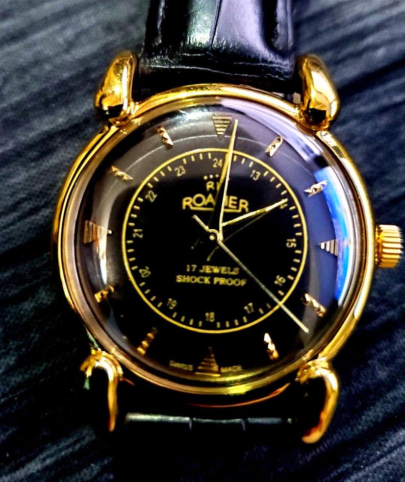 Rare Roamer Mechanical Mens Swiss Watch Serviced Gld-blk-blk - Etsy