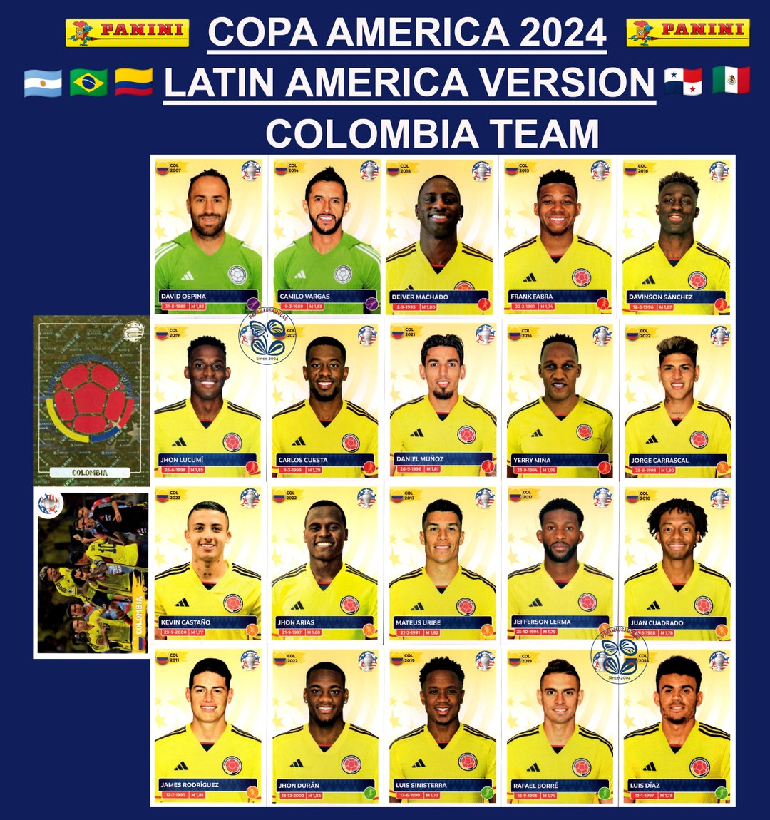 Panini Copa America Team Colombia Stickers Whole Collectionlatin ...