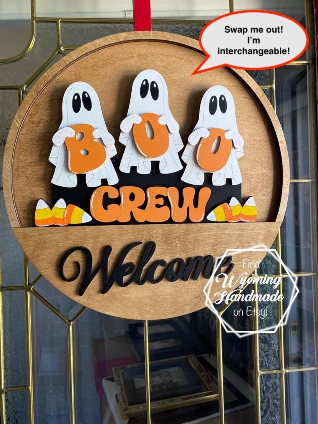 Boo Crew Insert, Halloween Welcome Sign, Ghost Front Door Decor ...