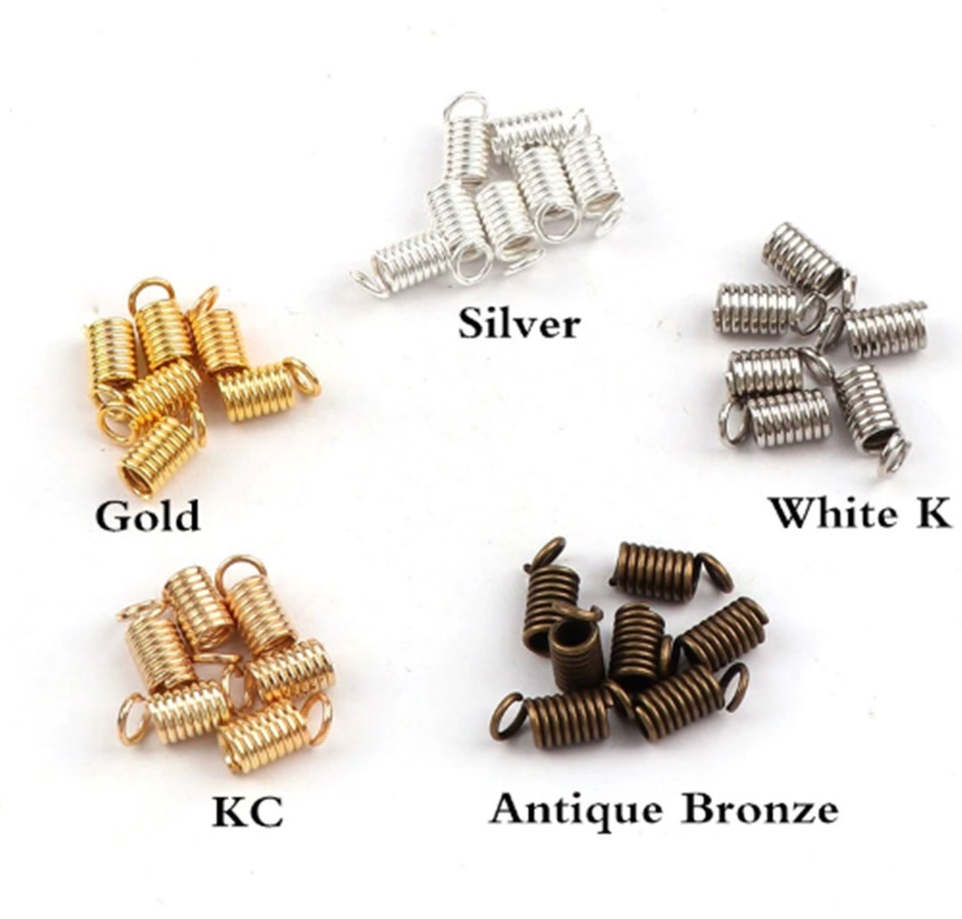 200pcs Spring Crimp Ends Fastener Coil Cord Crimps End Caps for Jewelry ...