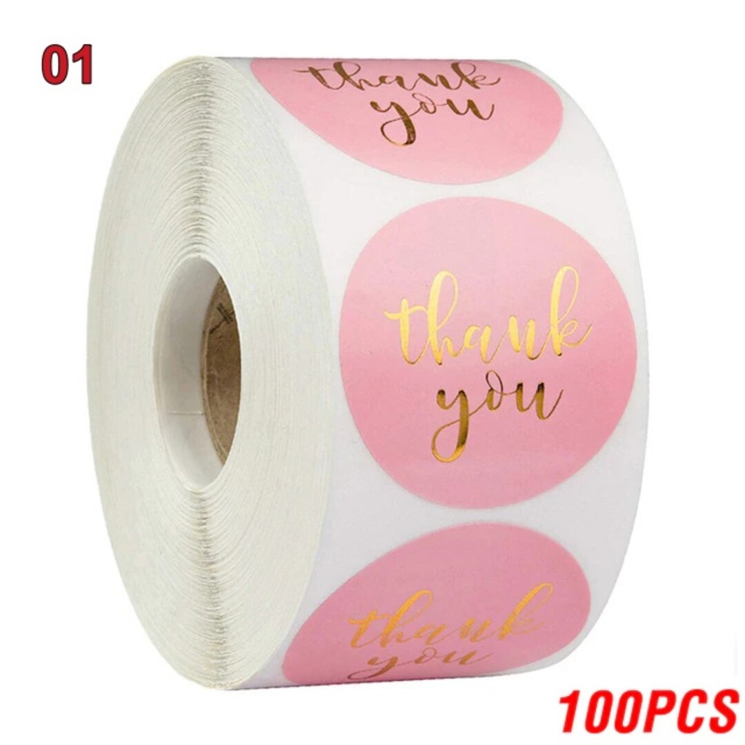 Round Pink Thank You Sticker Label for Packaging - Etsy