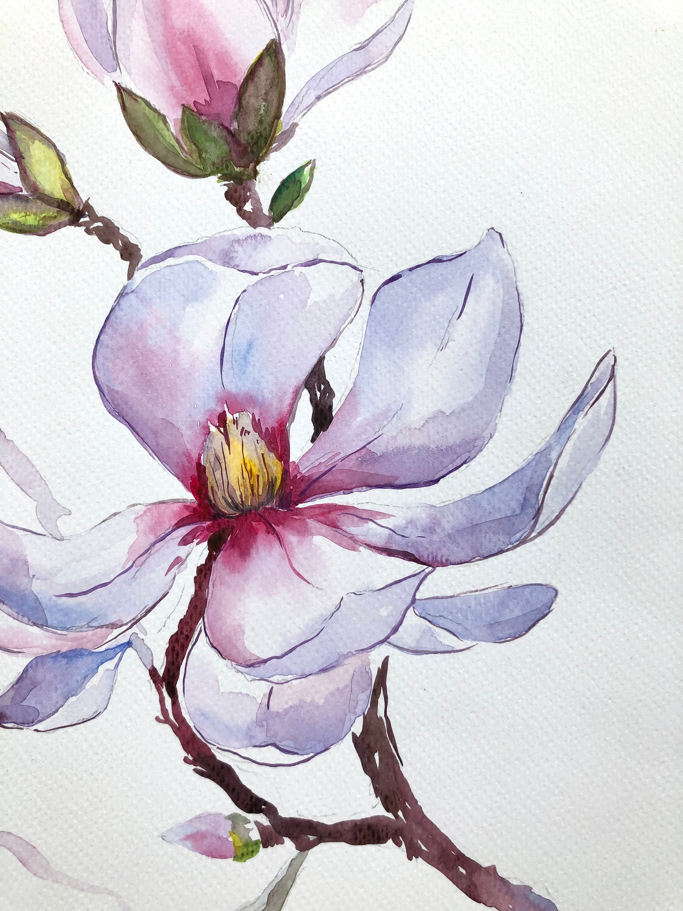 Original Watercolour Painting Magnolia Flowers Tree Home Decor Wall Art ...