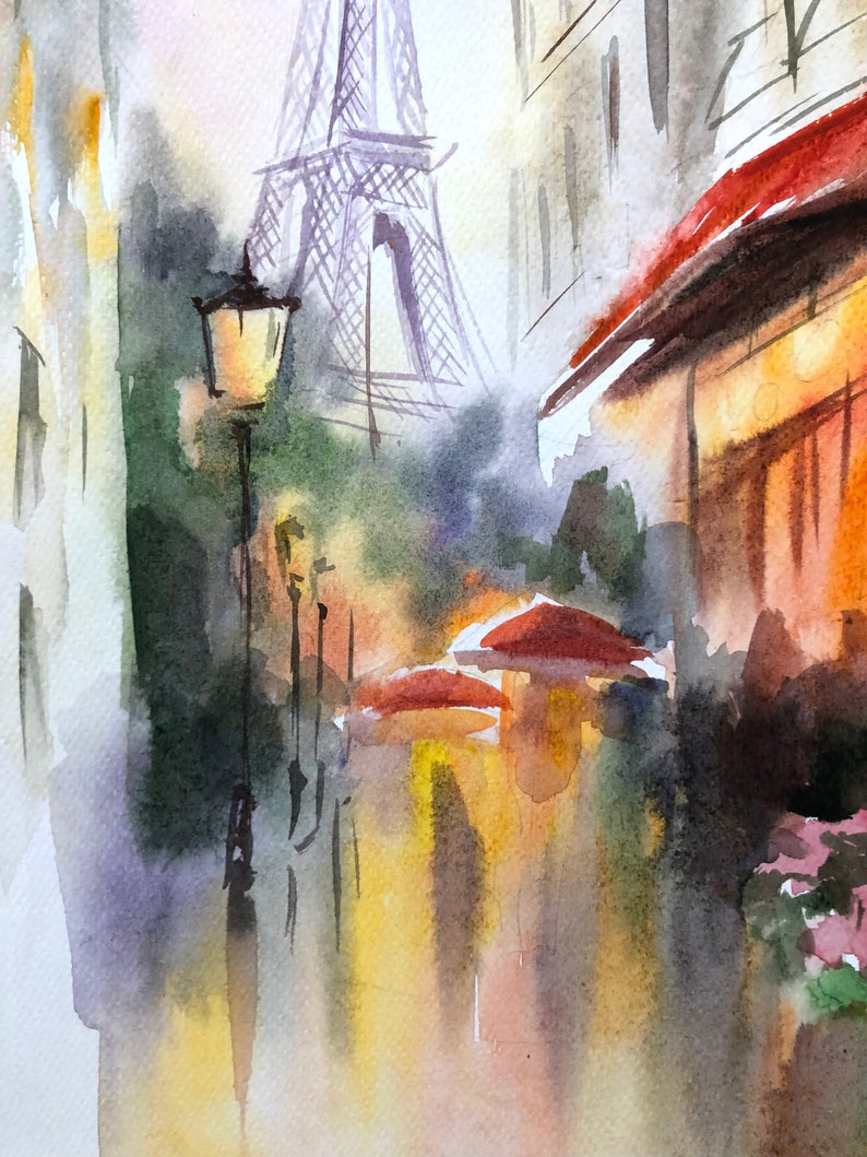 Paris Cafe Eiffel Tower Wall Art Decor Original Watercolor Painting ...