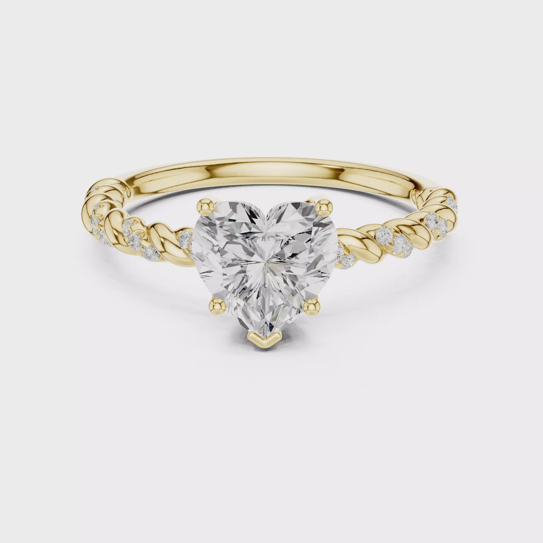 14k Solid Gold Engagement Ring Twisted Shank Solitaire 1ct CVD Heart ...