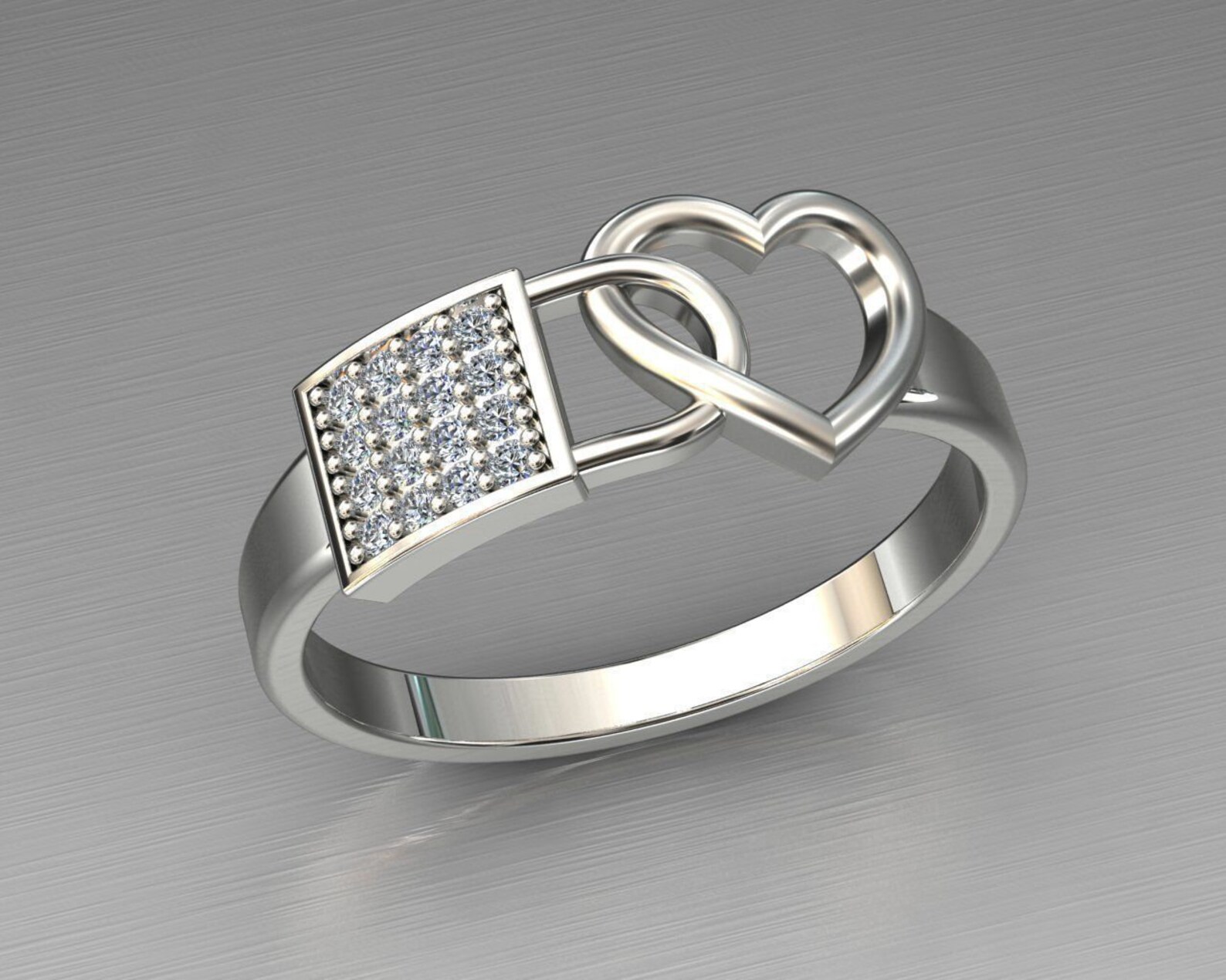 14k Solid Gold Diamond Heart Lock Ring - Etsy
