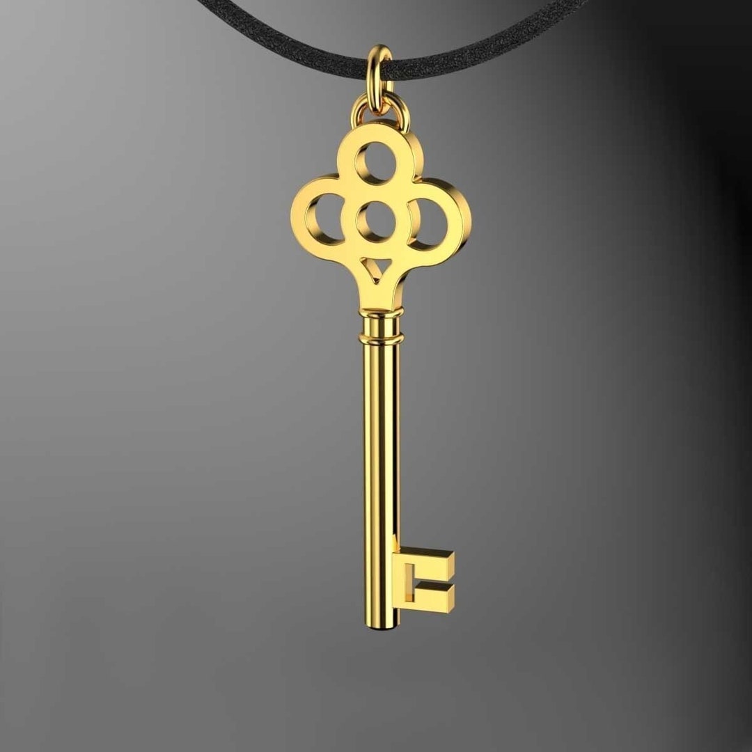 14k Solid Gold Key Pendant - Etsy