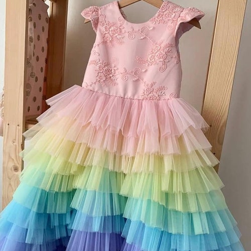 Baby Girl Birthday Rainbow Dress Bright Multicolored Girl - Etsy