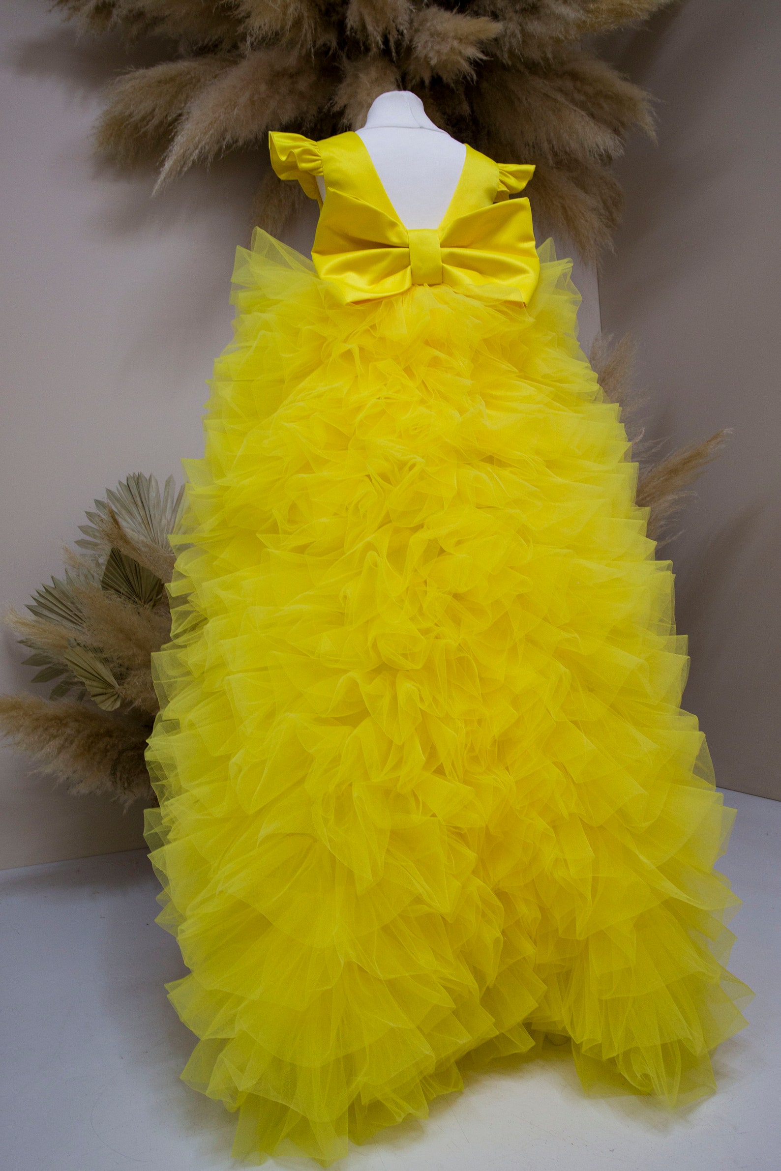 Yellow Flower Girl Dress Birthday Girl Dress With Train Prom Etsy