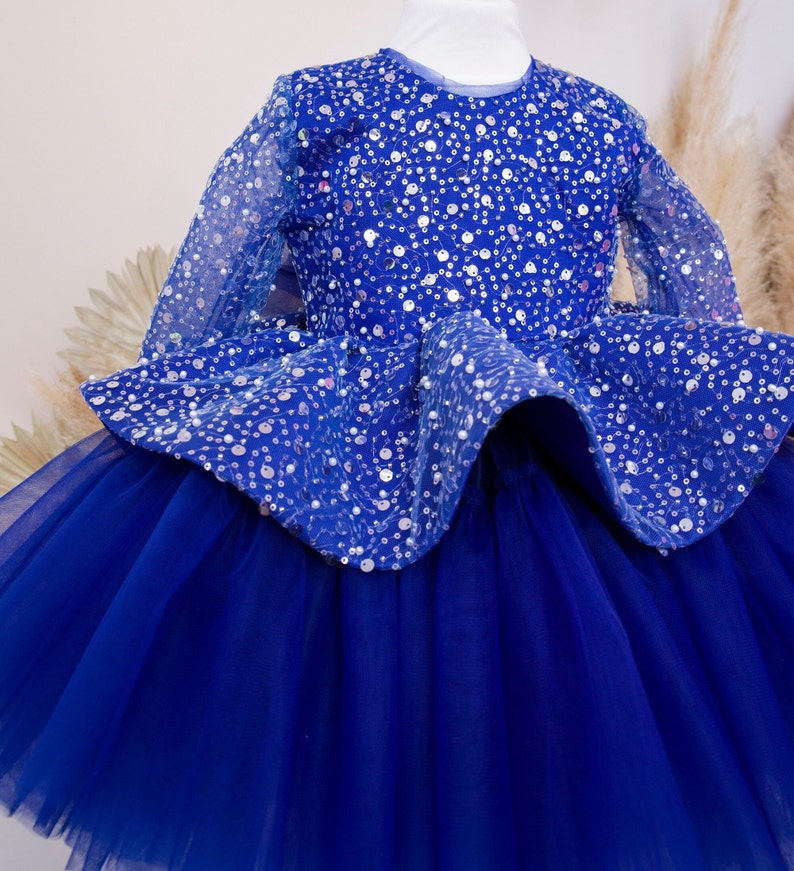 Royal Blue Birthday Girl Dress Tutu Prom Gown Long Sleeve - Etsy