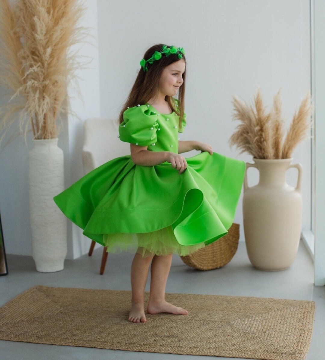Hot Green Birthday Girl Dress, Satin Flower Girl Dress, Tutu Pageant ...