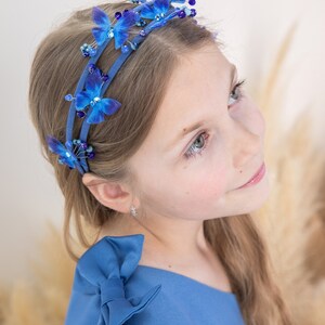 Dark Blue Tiara With Butterflies, Birthday & Flower Girl Headband ...