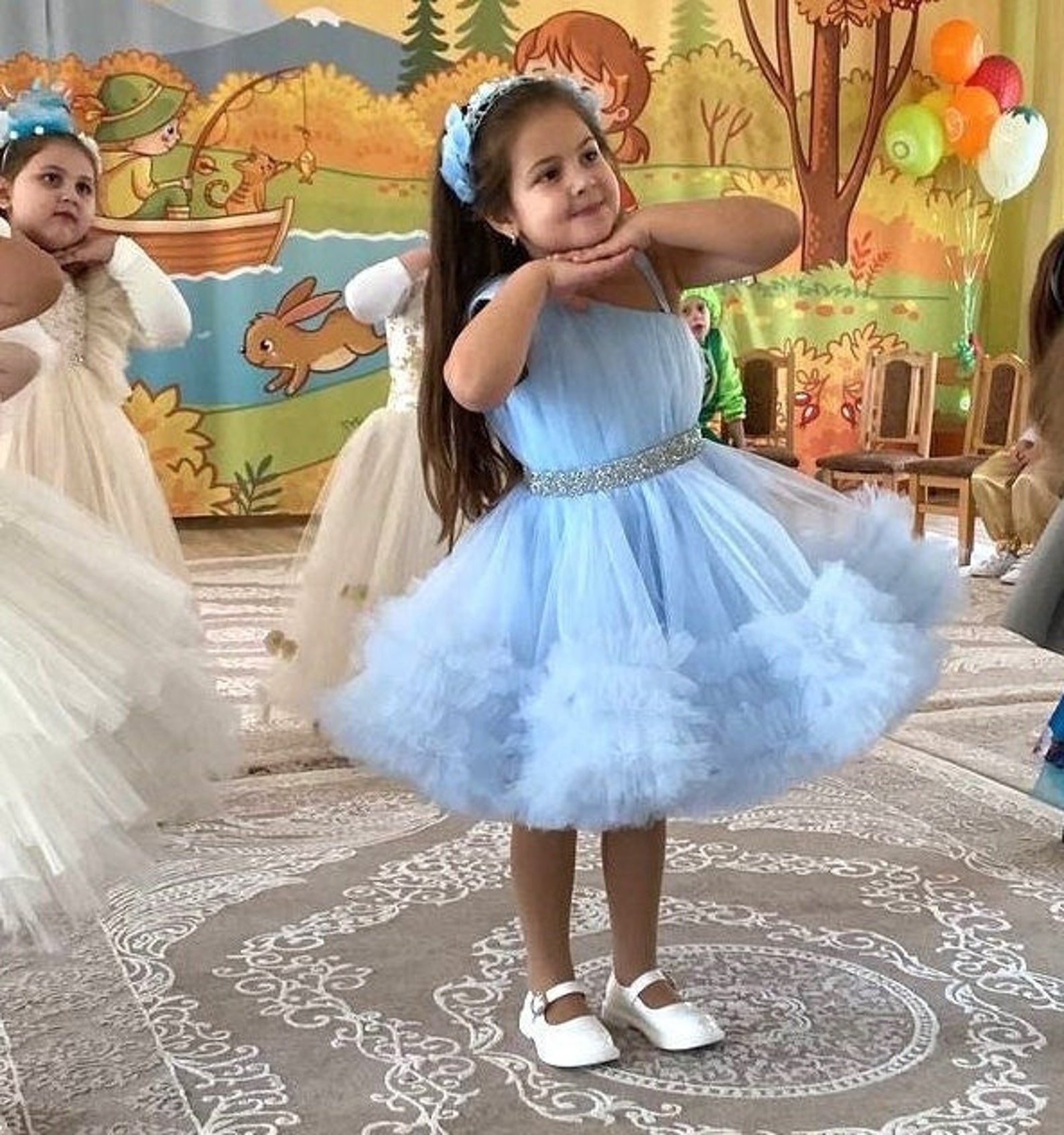 Blue Birthday Girl Dress Flower Girl Gown One Shoulder - Etsy