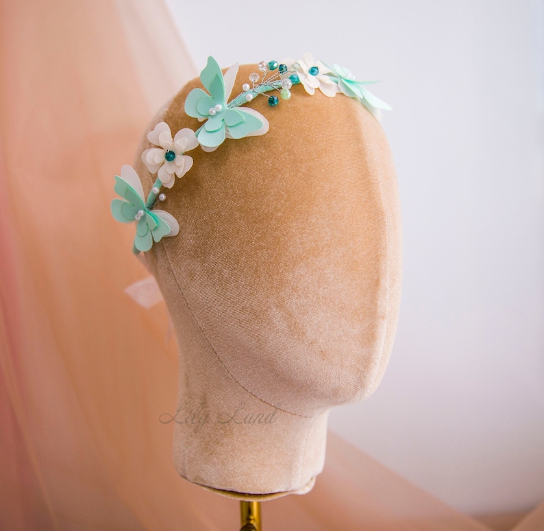 Flower Girl Headband With Butterfly, Bridal Crown, Blue Butterfly Hair ...
