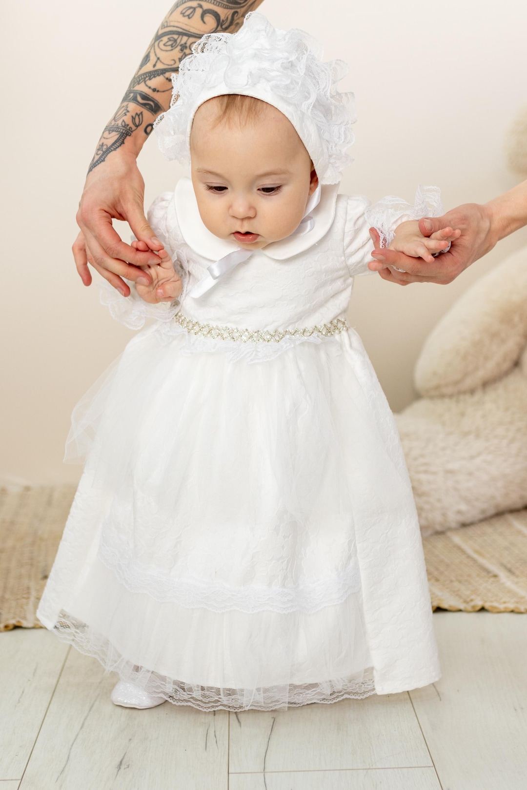 White Baptism Lace Baby Dress, First Communion, Flower Girl Gown, Long ...