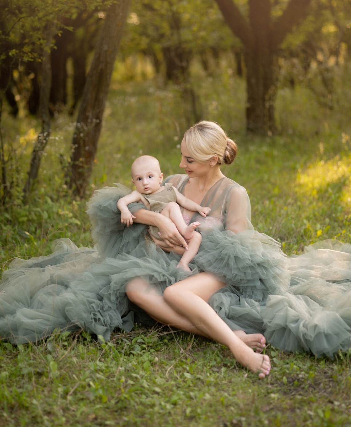 Sage Green Robe for Photoshoot Maxi Transparent Tulle Boudoir - Etsy