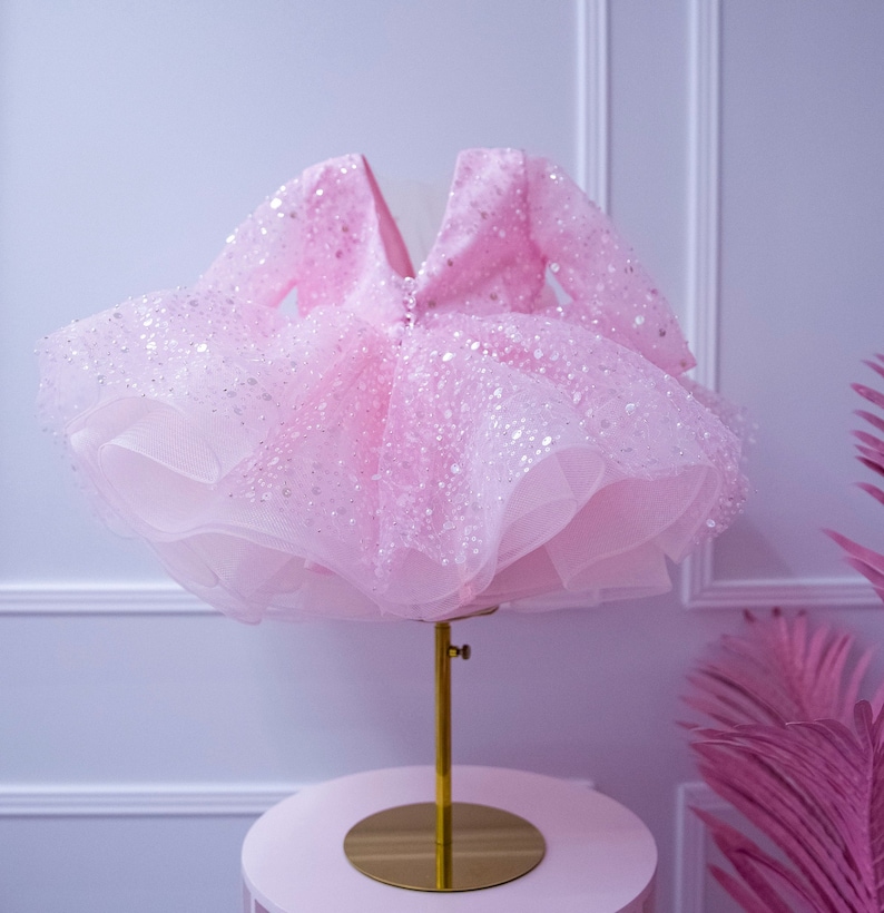 Pink Birthday Dress for Toddler Tutu Sequined Flower Girl - Etsy