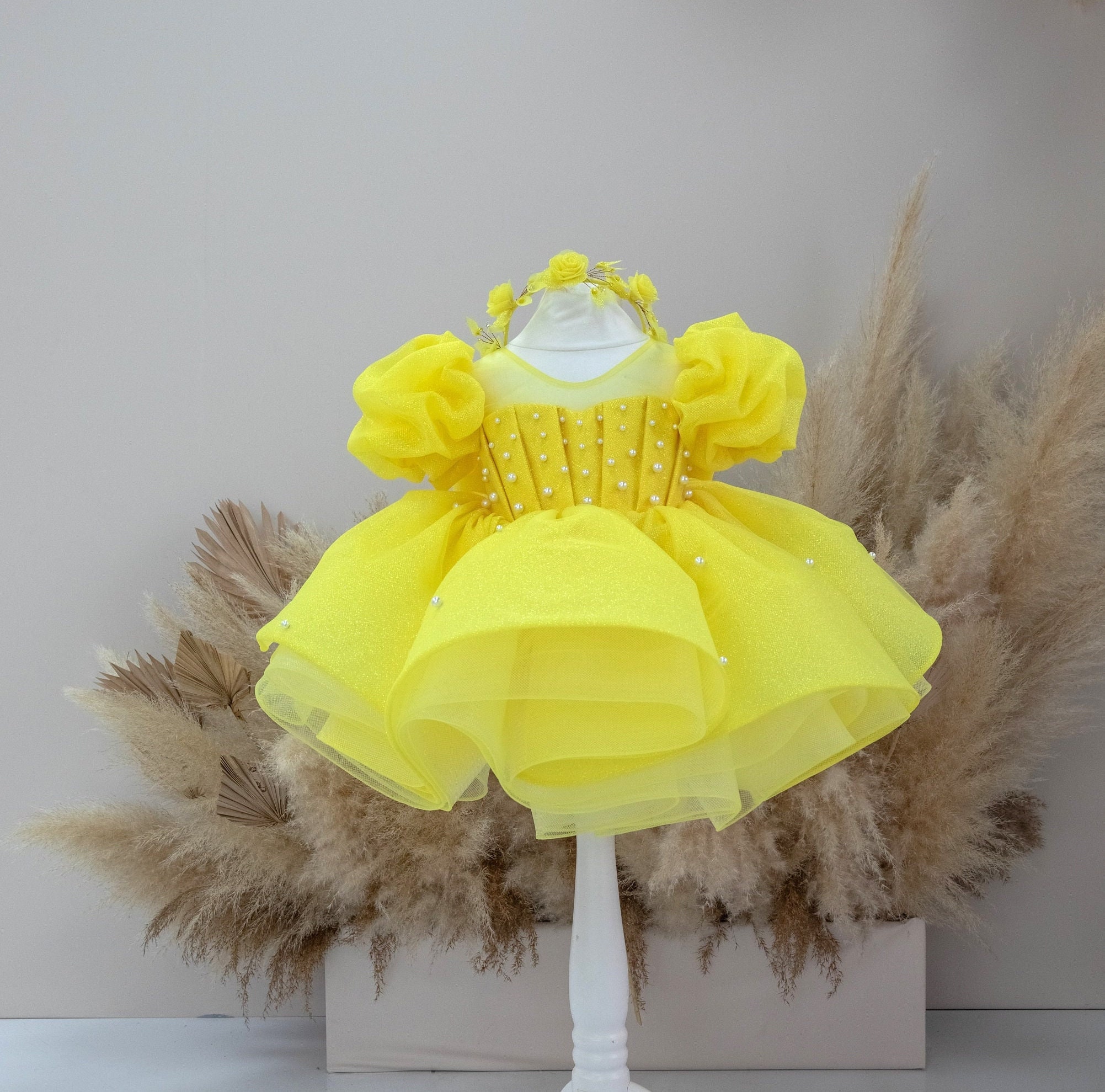 Yellow Knee Tutu Birthday Baby Dress, Festival Outfit, Sparkling Party ...