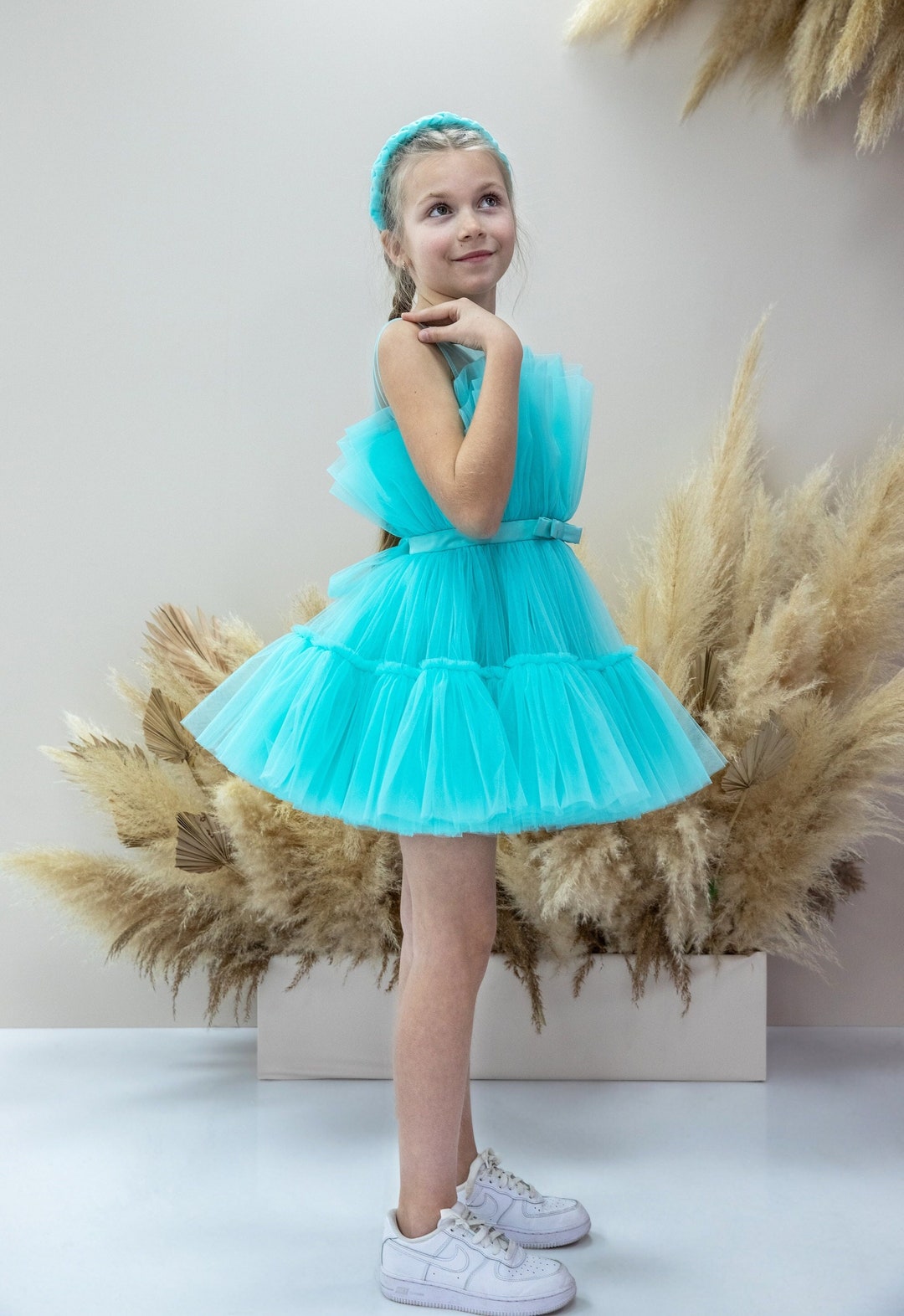 Turquoise Graduation & Birthday Girl Dress, Tulle Dressy Gown, Short ...