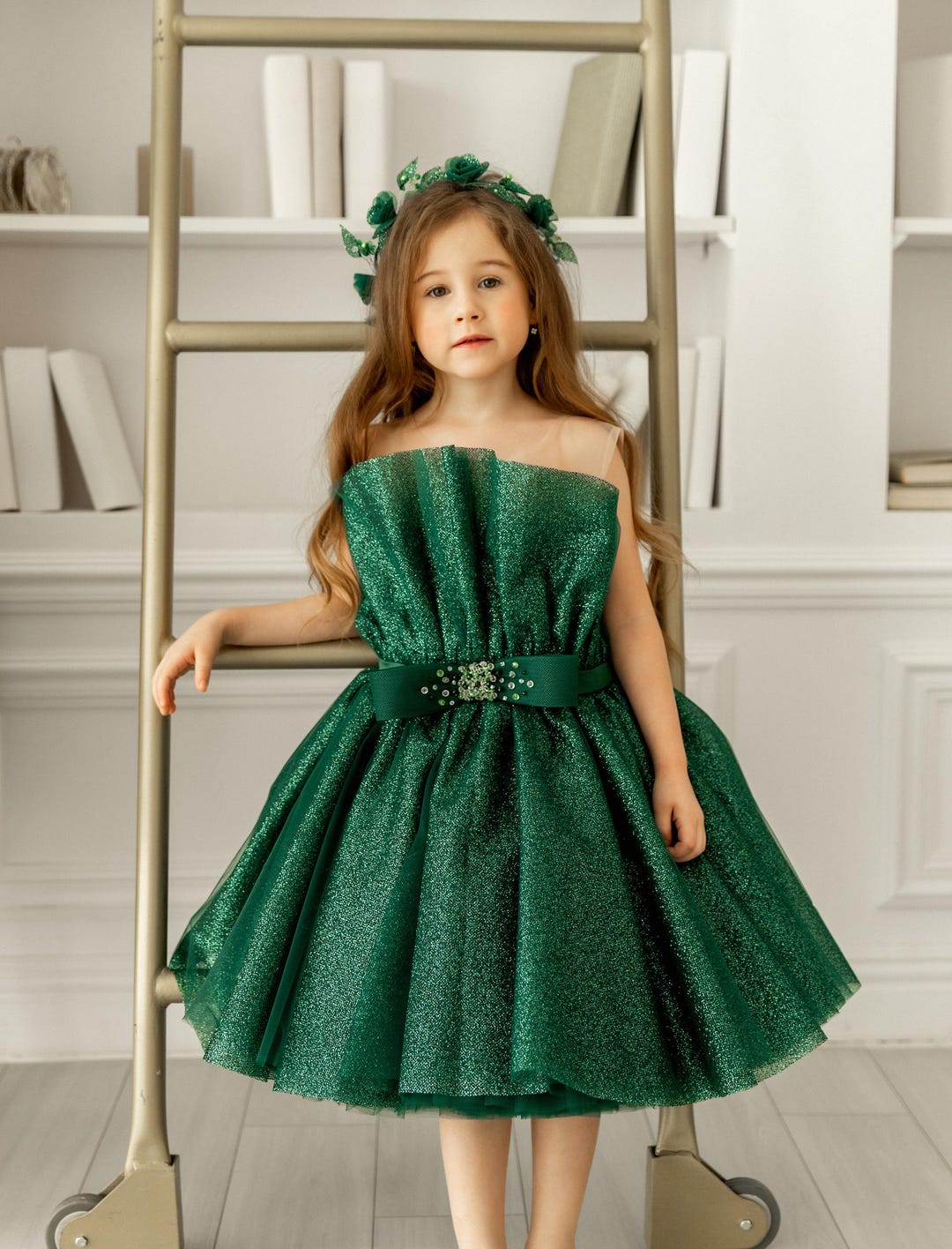 Emerald Green Wedding Guest, Girl Birthday Dress Graduation Sparkling ...
