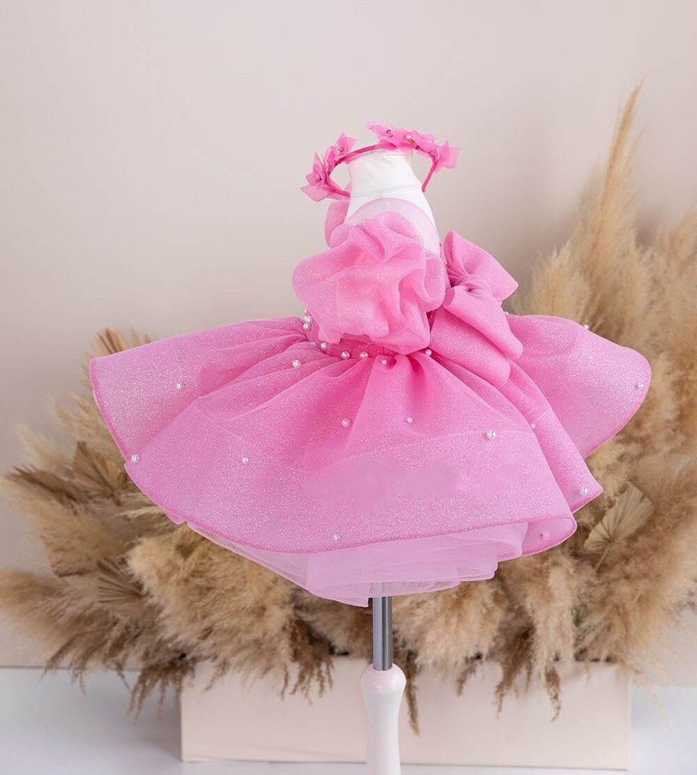 Hot Pink Knee Tutu Birthday & Flower Girl Gown, Sparkling Party Toddler ...