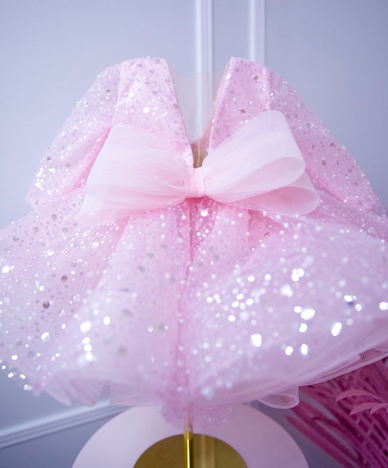 Pink Birthday Dress for Toddler Tutu Sequined Flower Girl - Etsy