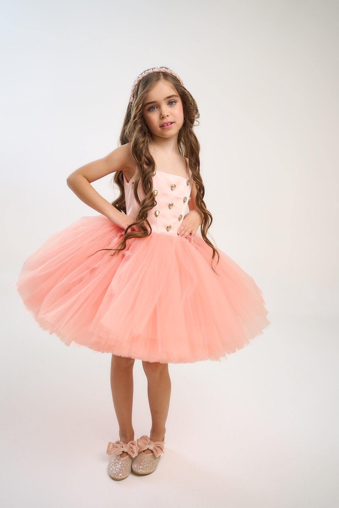 Peach Tulle Birthday Party Baby Dress, Flower Girl, Pageant Prom Gown ...