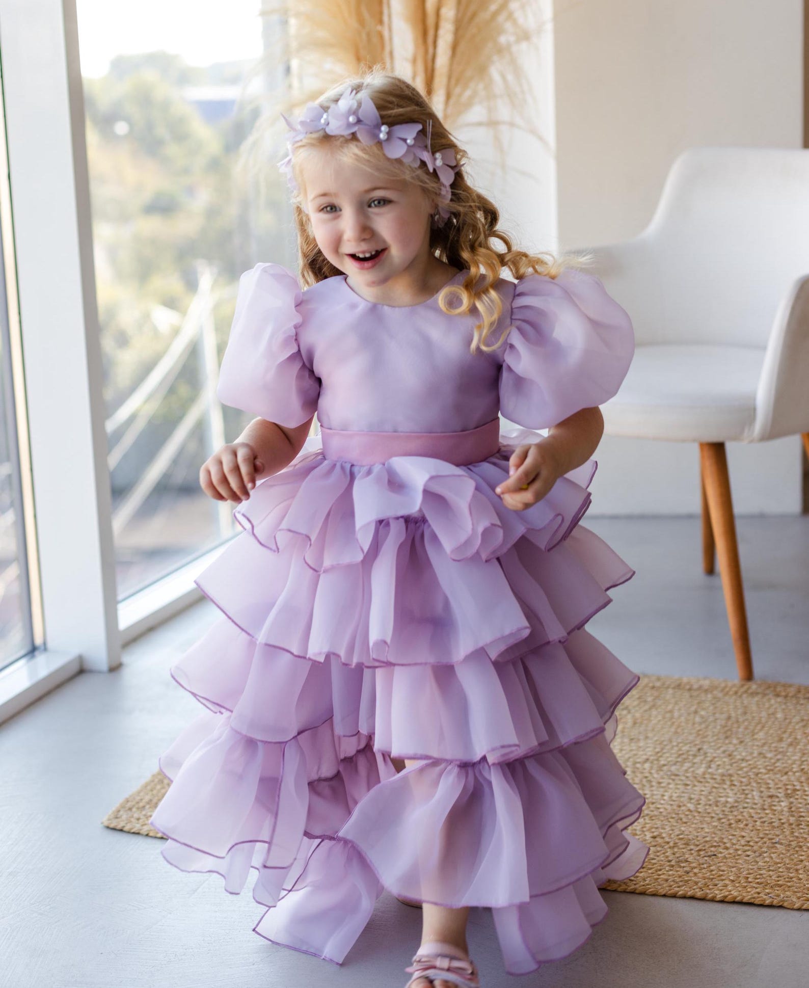Pale Lilac Flower Girl Dress Organza Ruffled Junior Bridesmaid Gown ...