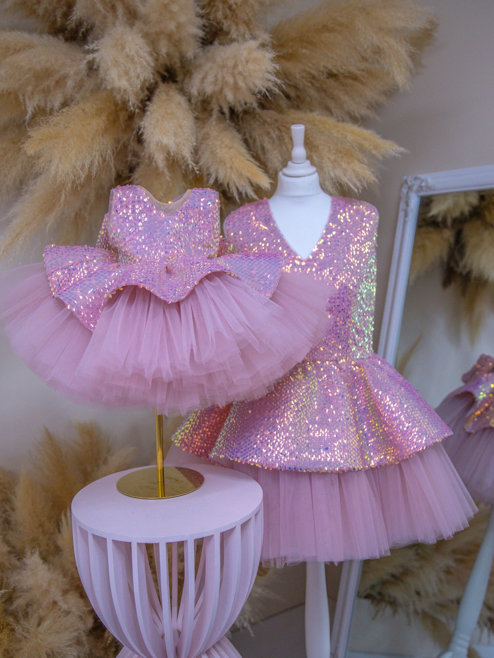 Pink Sparkling Matching Dresses, Mother & Daughter, Birthday Party ...