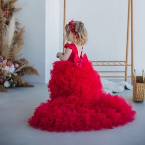 Red Birthday Party Low High Dress for Girls, Gorgeous Gown With Long ...