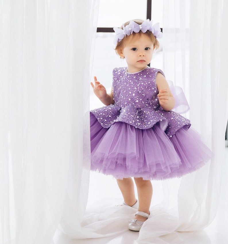 Lilac Birthday Girl Dress Sparkly Flower Girl Dress Peplum - Etsy