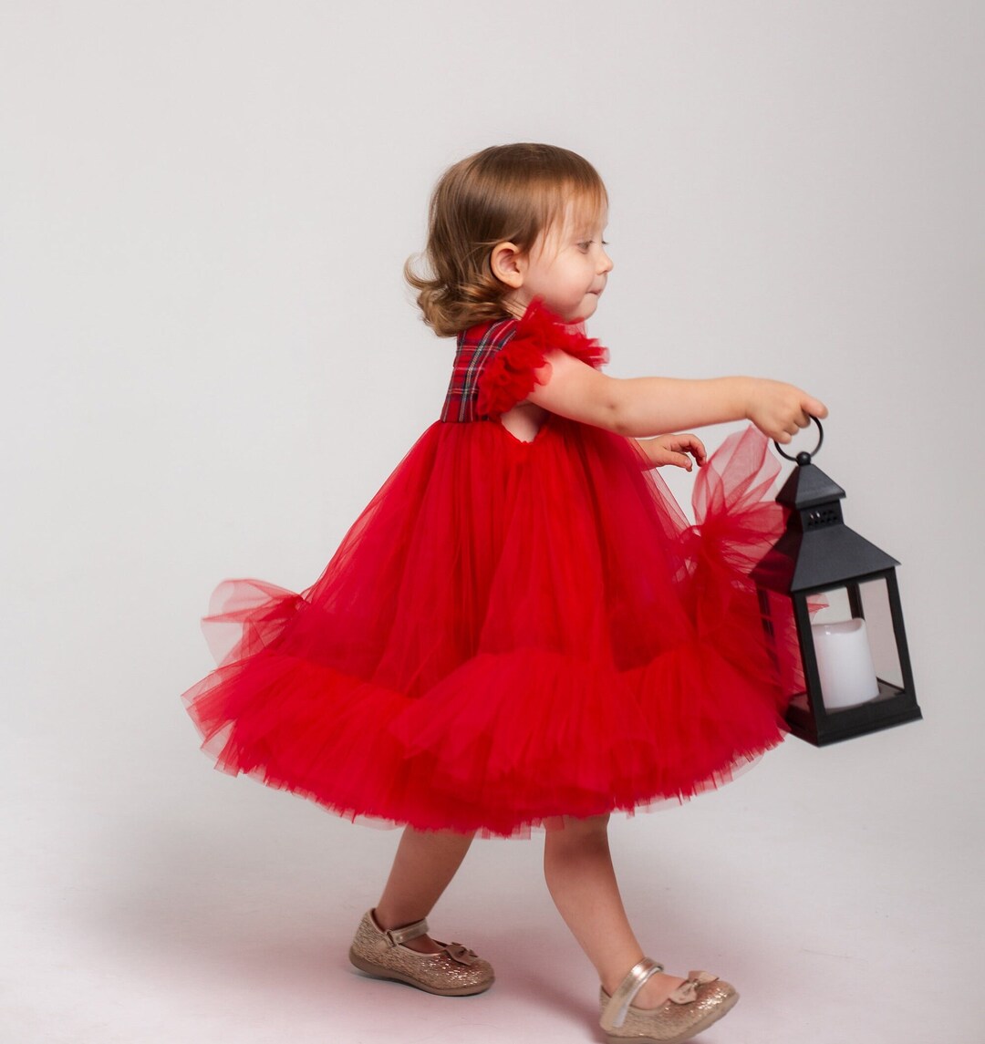Christmas Red Plaid Baby Dress, Photoshoot, Tutu Tulle Toddler Dress ...